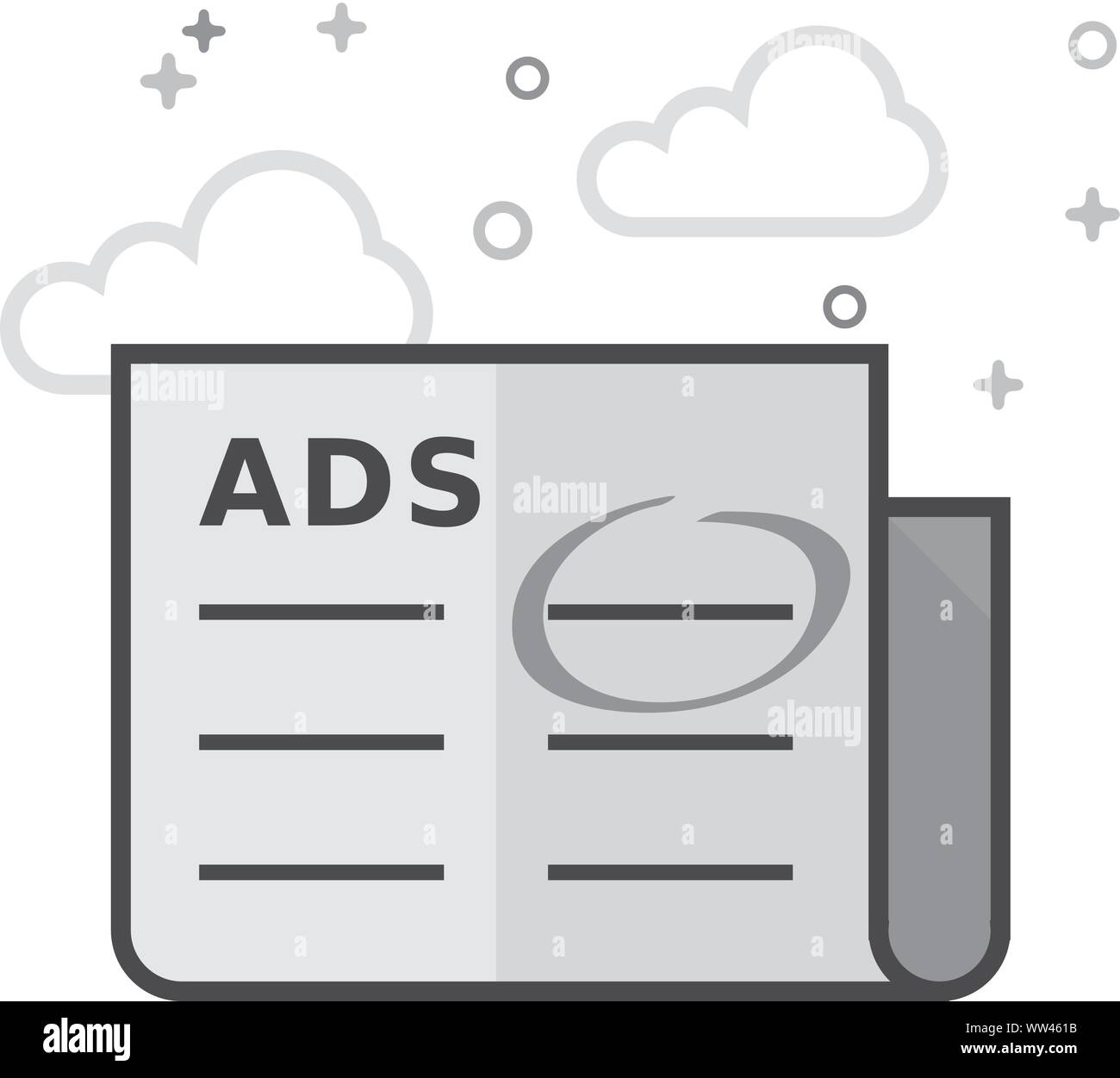 Newspaper ads icon in flat outlined grayscale style. Vector ...