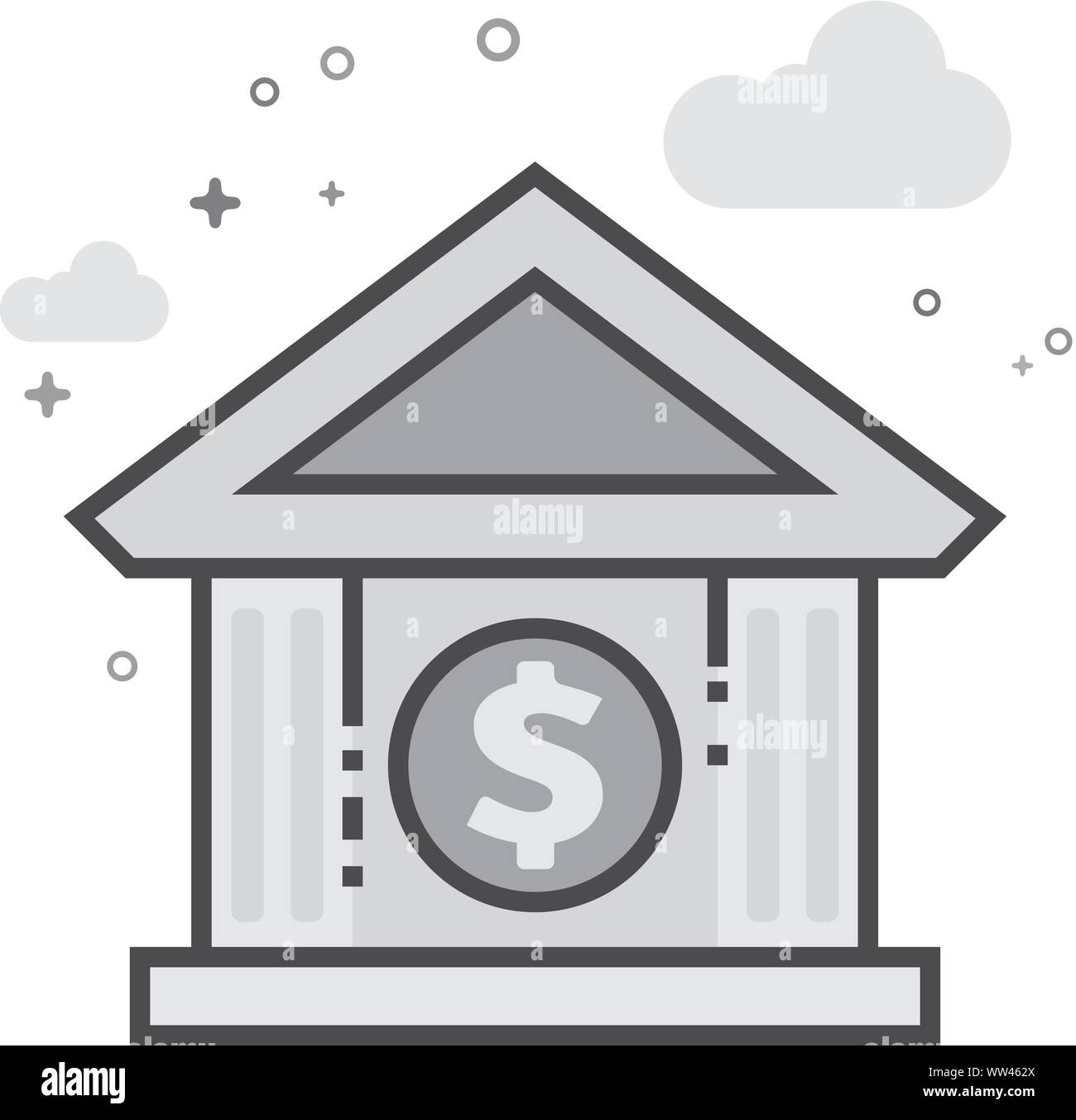 Bank building icon in flat outlined grayscale style. Vector ...