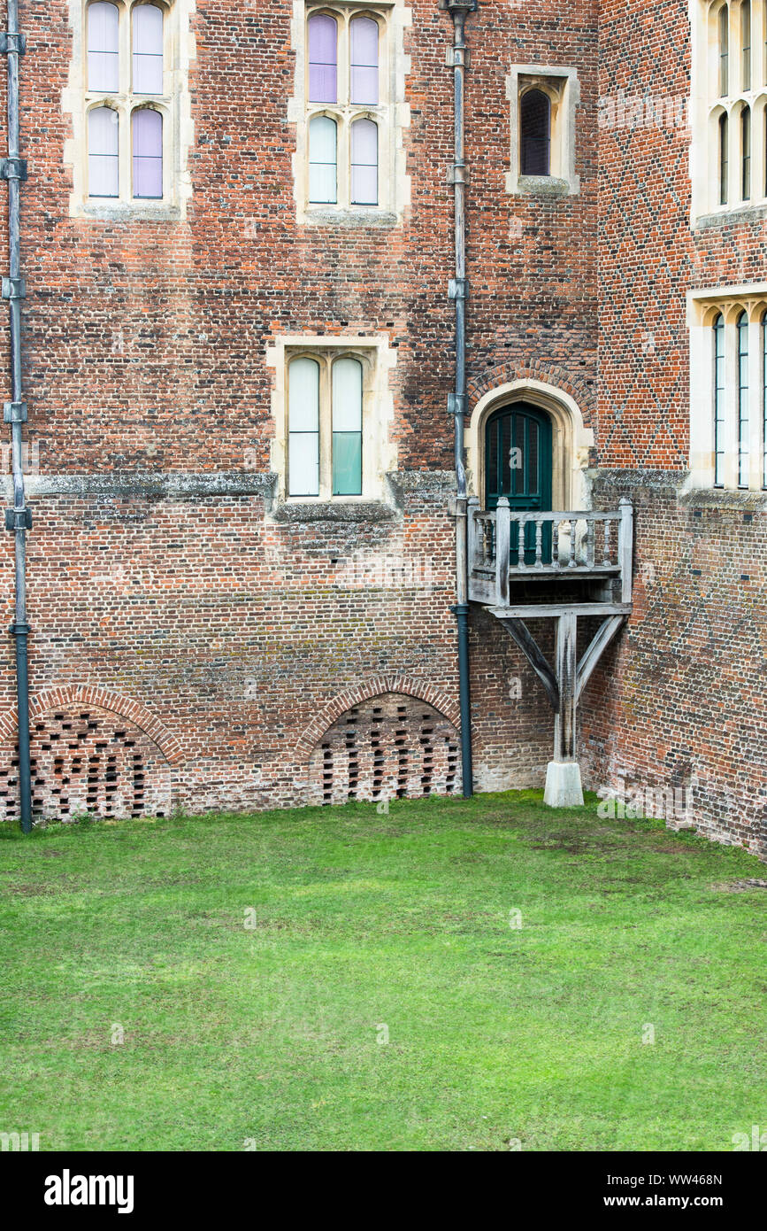 Hampton Court Palace dry moat and rickety old small wooden balcony ...