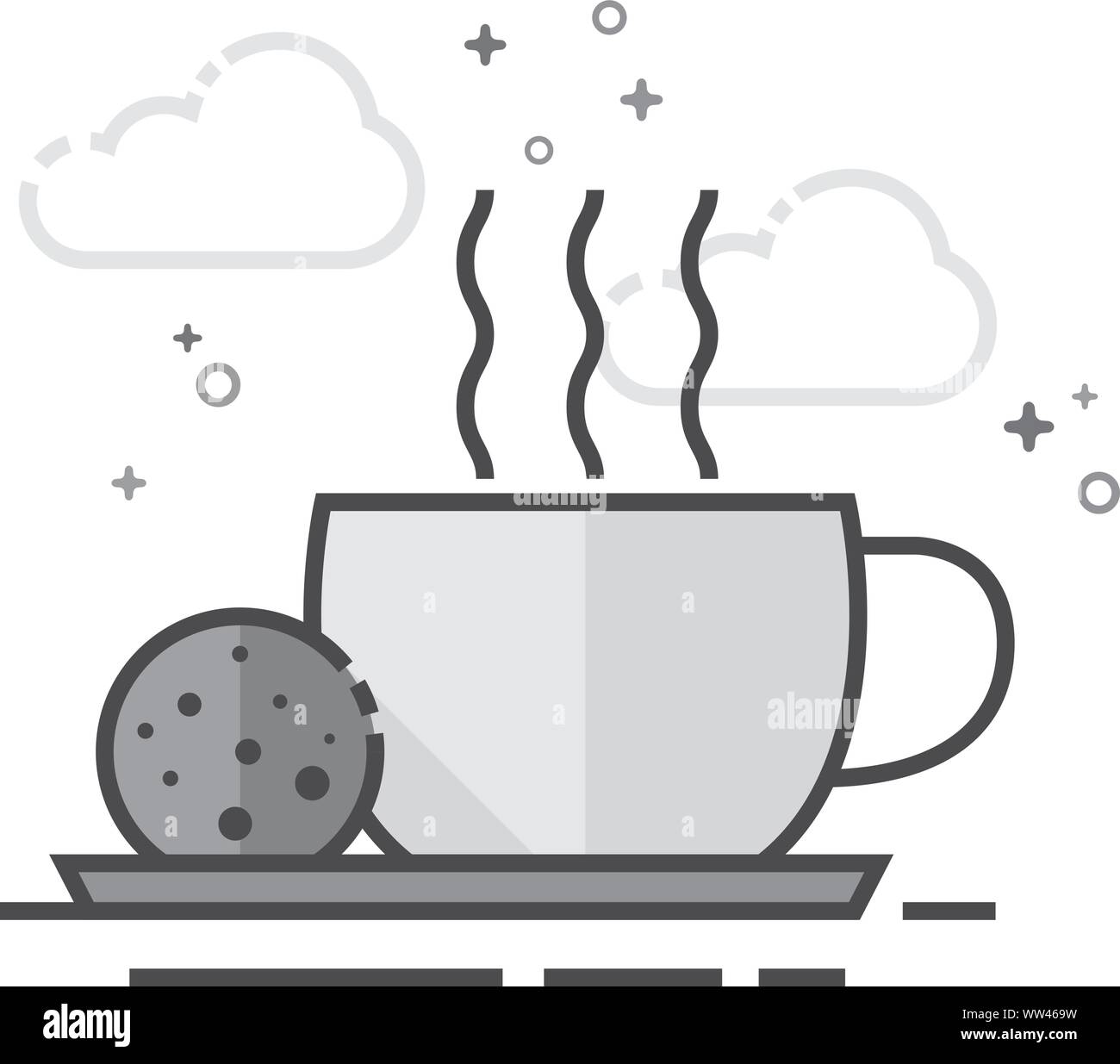 Coffee cup icon in flat outlined grayscale style. Vector illustration ...