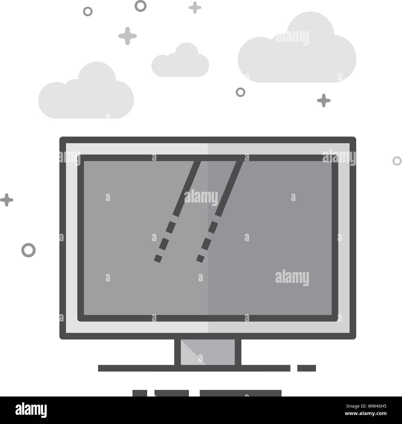 Desktop computer icon in flat outlined grayscale style. Vector ...