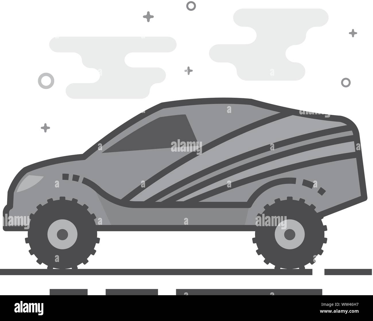 Rally car icon in flat outlined grayscale style. Vector illustration ...