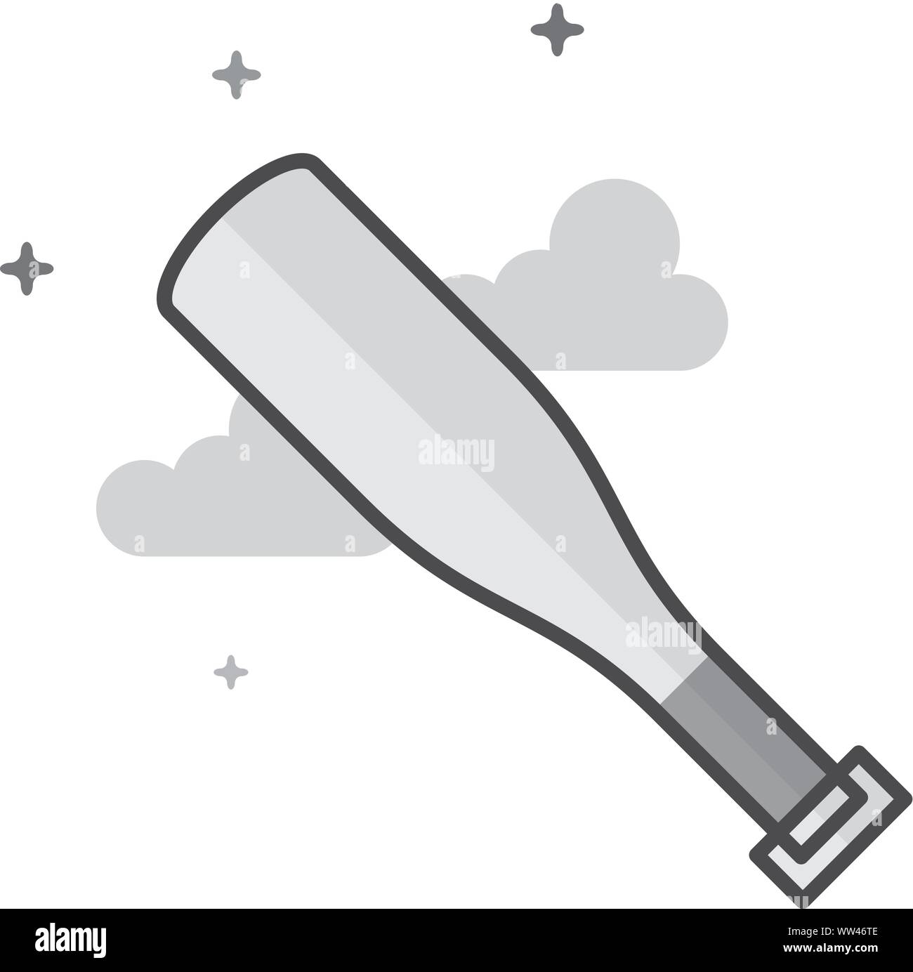 Baseball bat icon in flat outlined grayscale style. Vector illustration ...