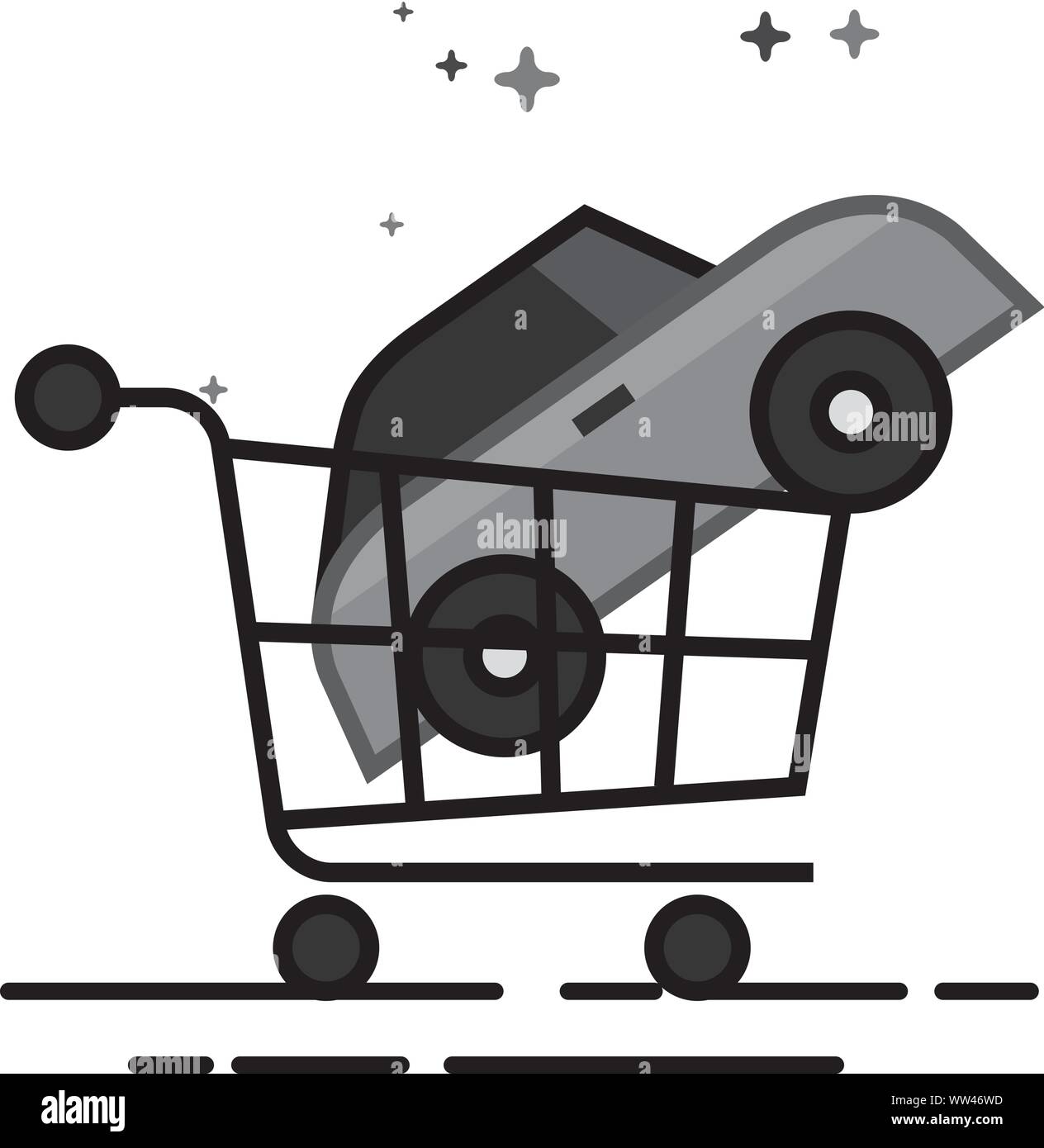 Car shopping icon in flat outlined grayscale style. Vector illustration ...