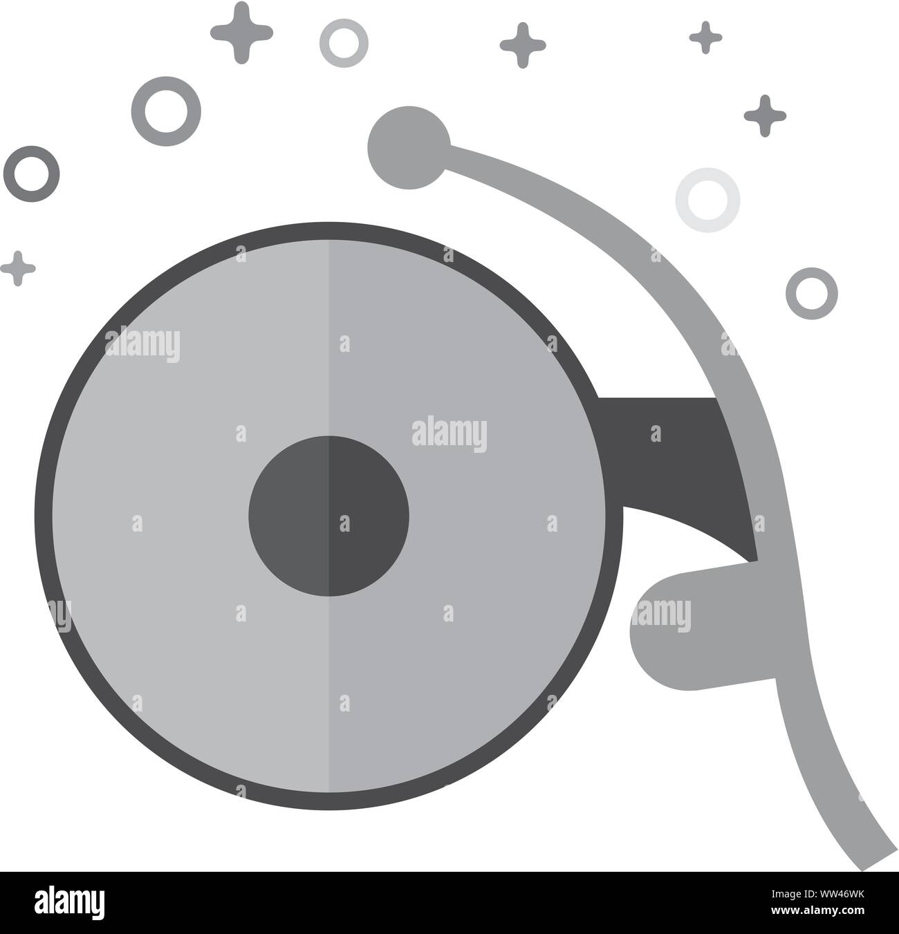 Bicycle bell icon in flat outlined grayscale style. Vector illustration ...