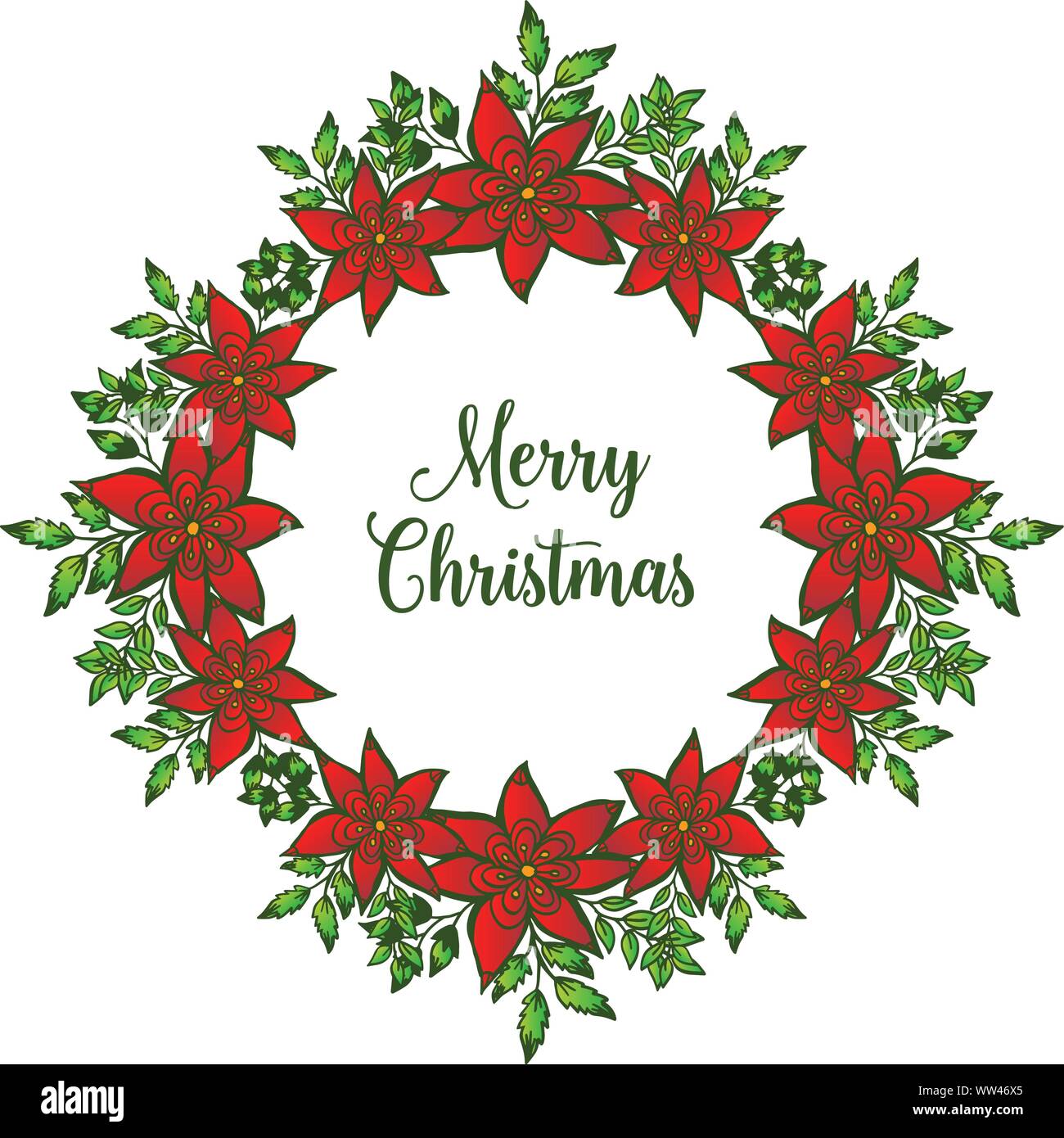 Calligraphic text merry christmas, creative red wreath frame. Vector ...
