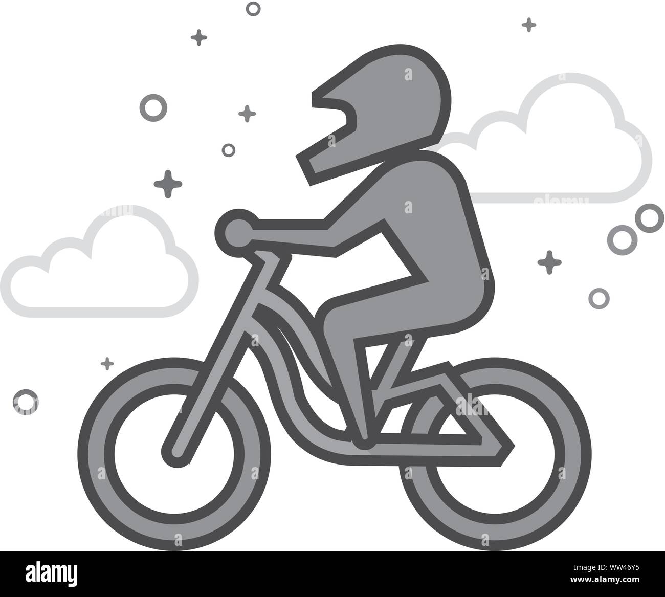 Mountain biker icon in flat outlined grayscale style. Vector ...