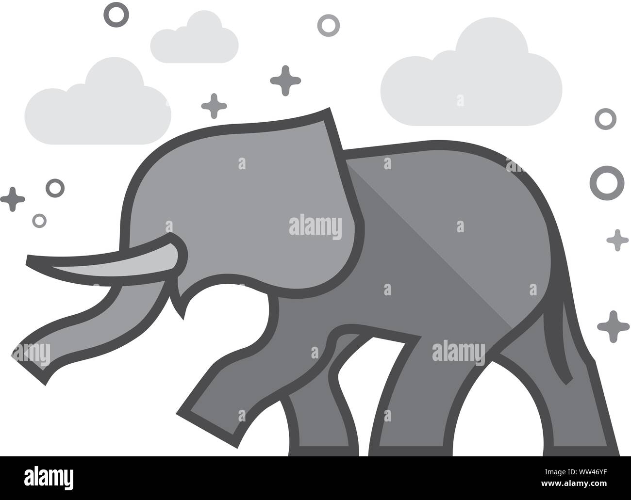 Elephant icon in flat outlined grayscale style. Vector illustration ...