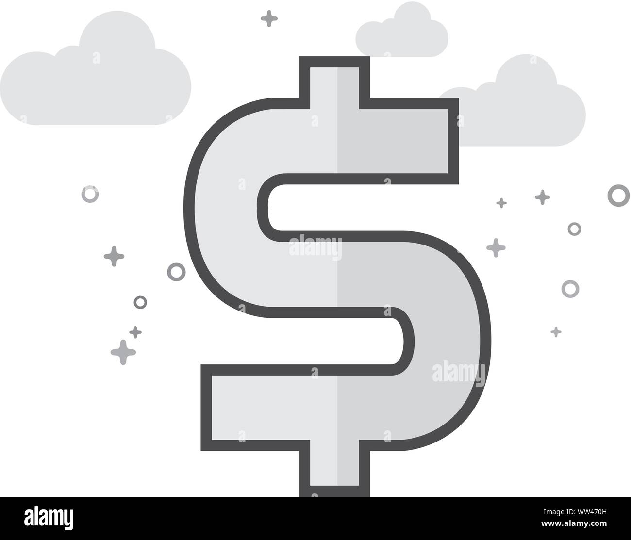 Dollar sign icon in flat outlined grayscale style. Vector illustration ...