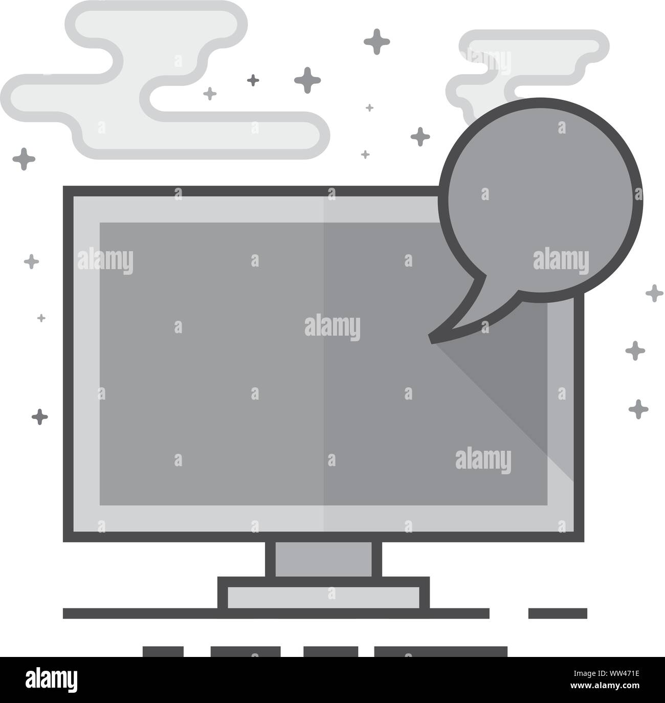 Desktop computer icon in flat outlined grayscale style. Vector ...