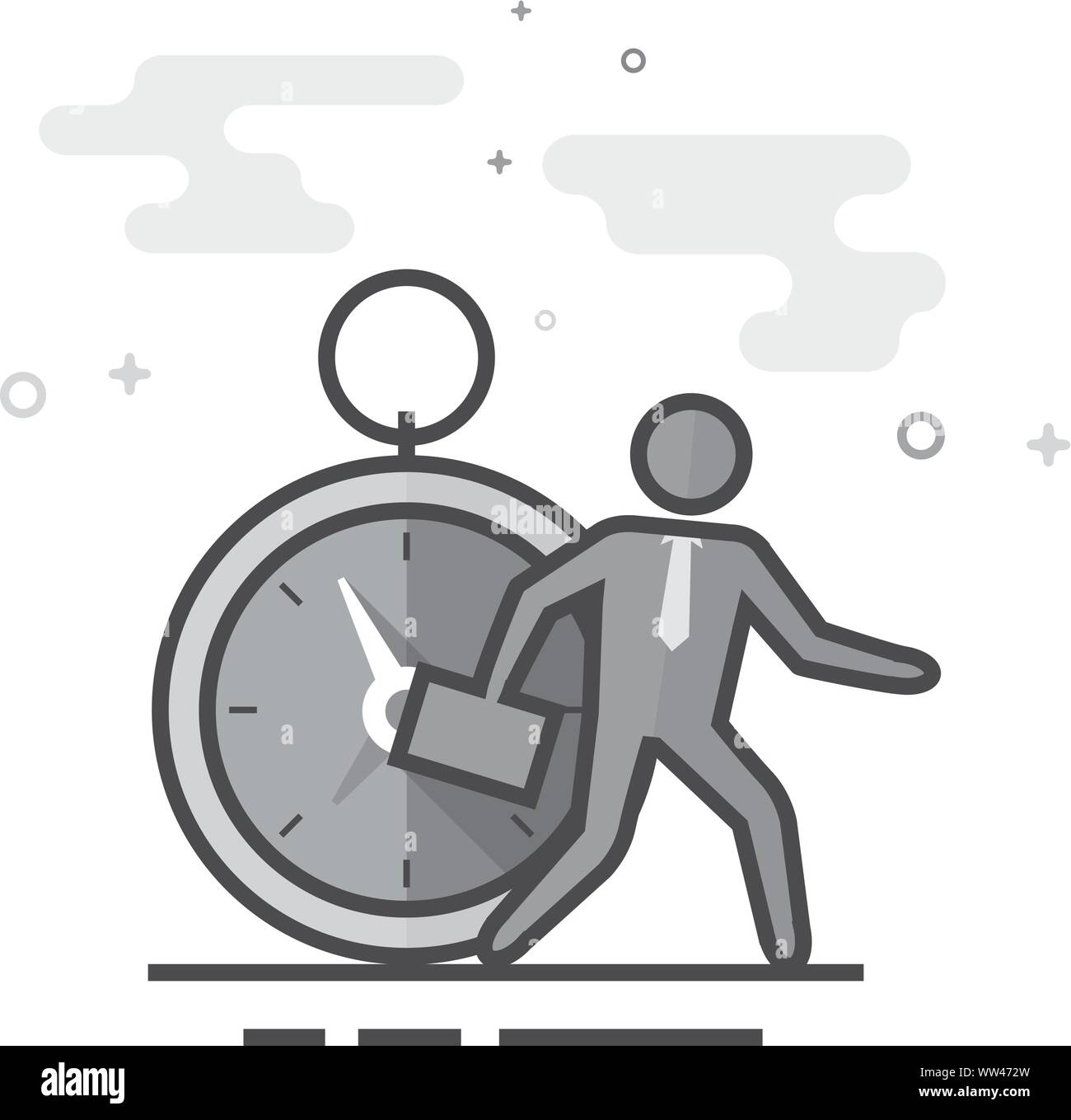 Businessman clock icon in flat outlined grayscale style. Vector ...