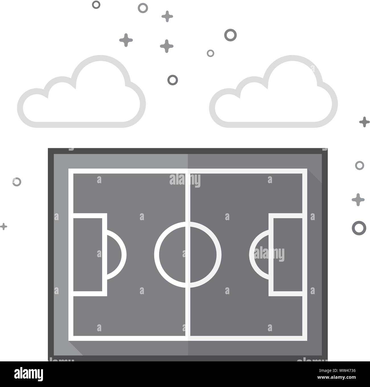 Soccer field icon in flat outlined grayscale style. Vector illustration ...