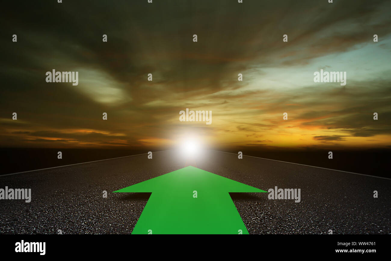 Business alignment concept, strategy and planning, green arrow on road ...