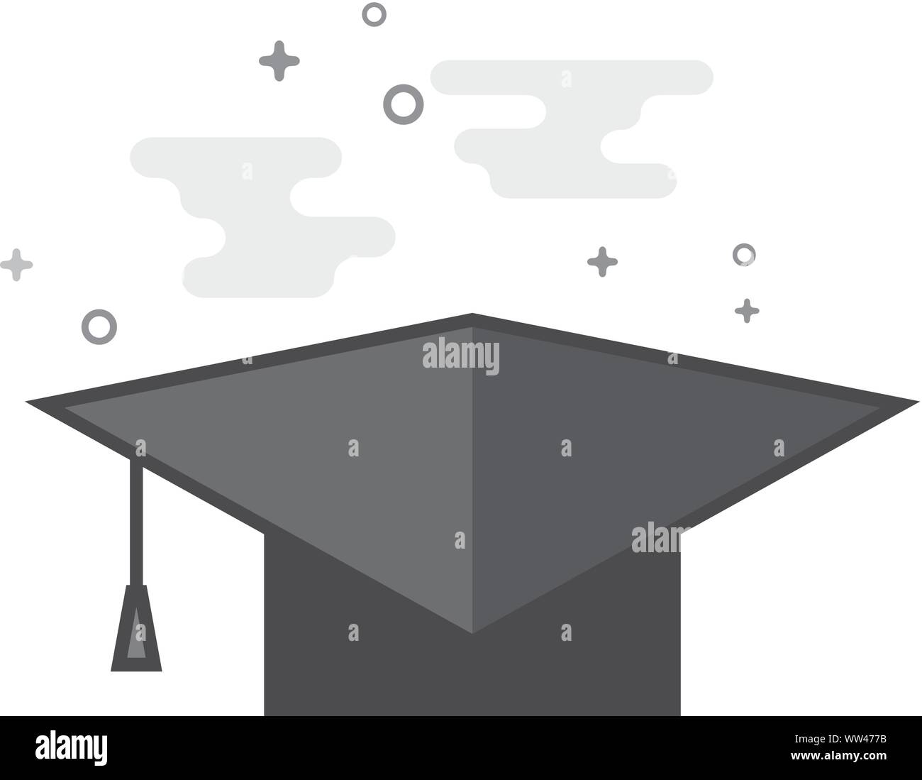 Graduation hat icon in flat outlined grayscale style. Vector ...