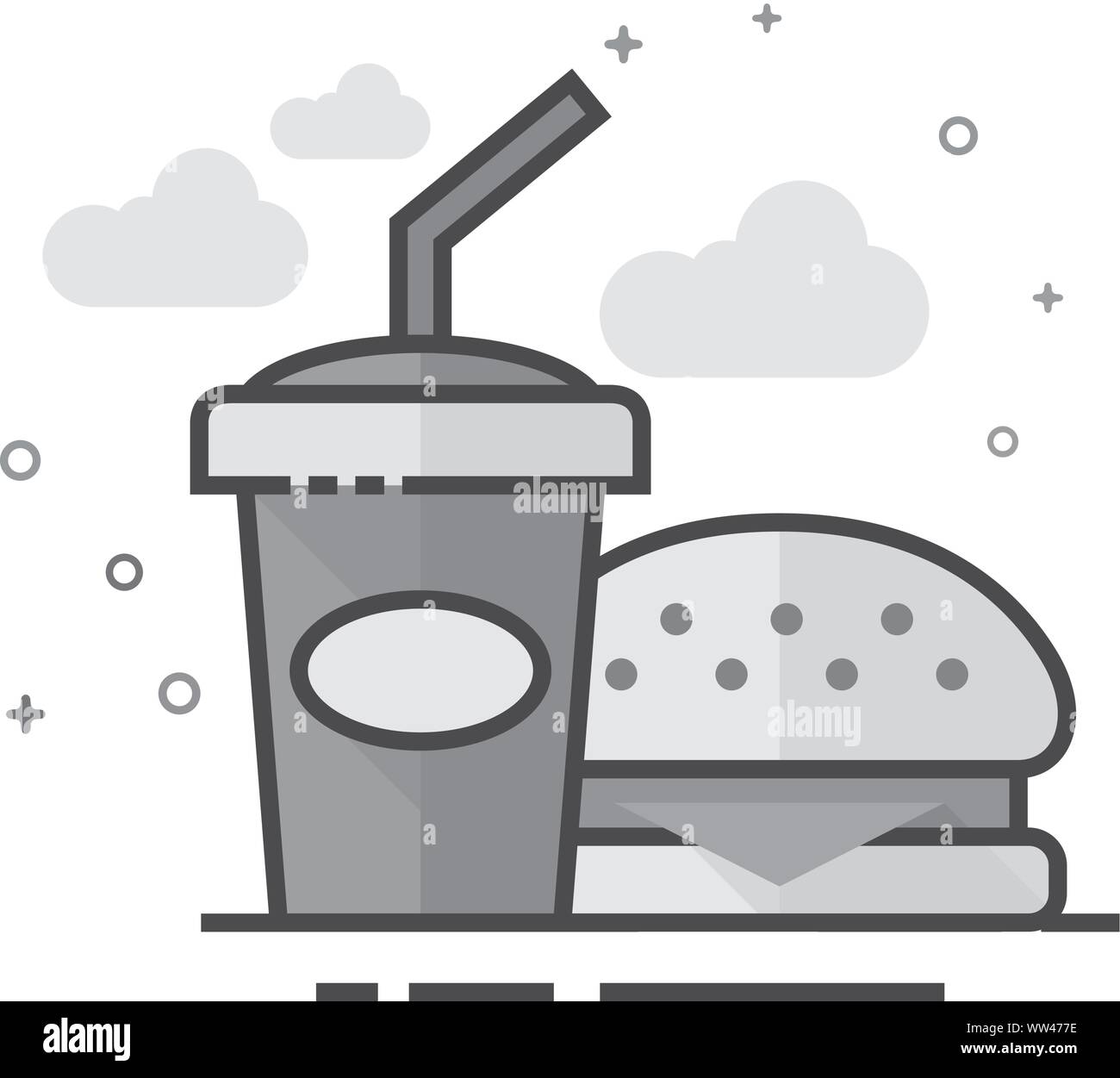 Fast food icon in flat outlined grayscale style. Vector illustration ...