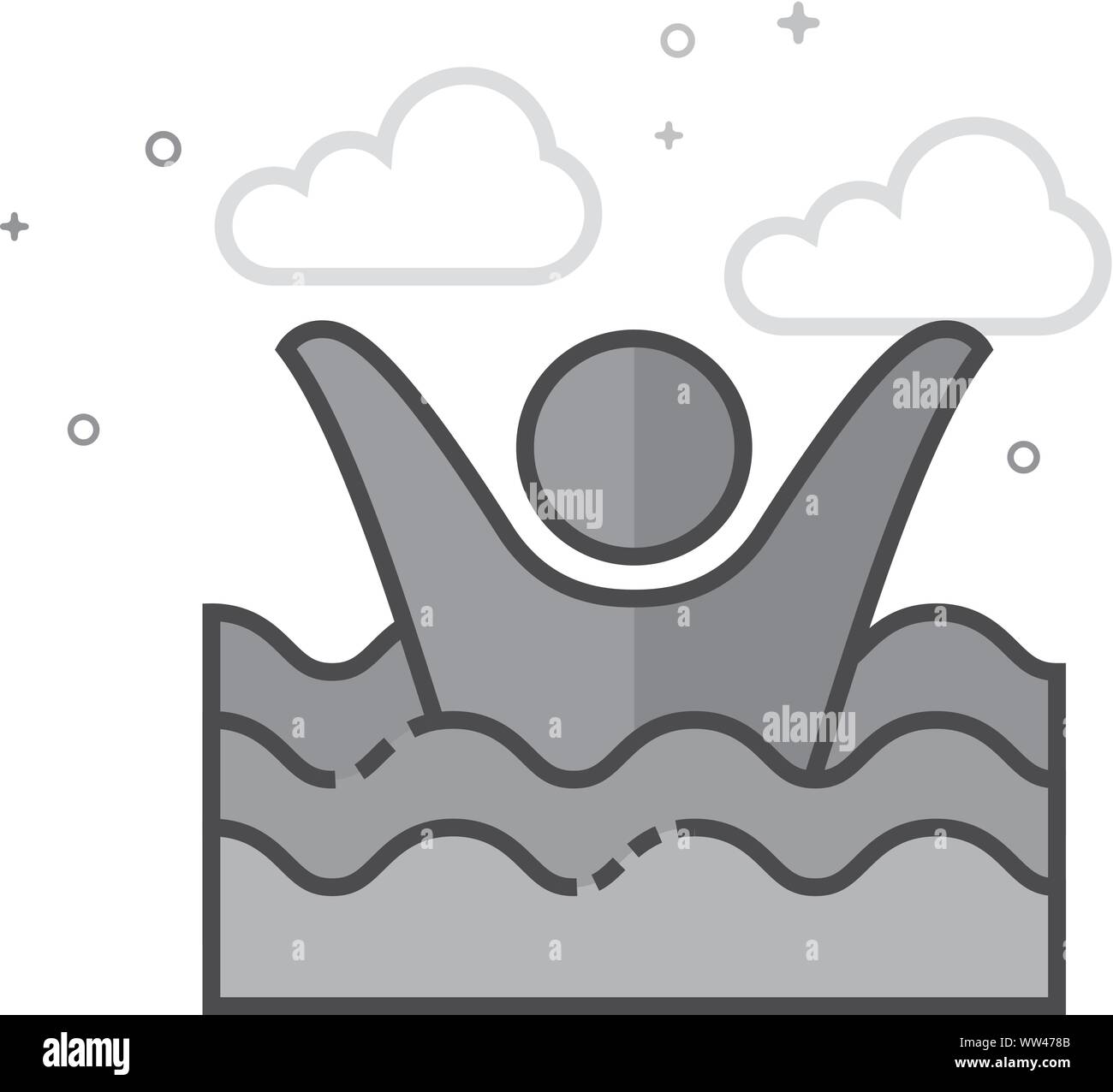Drowned man icon in flat outlined grayscale style. Vector illustration ...