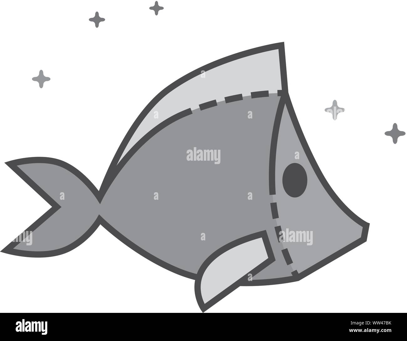 Hooked fish icon in flat outlined grayscale style. Vector illustration ...