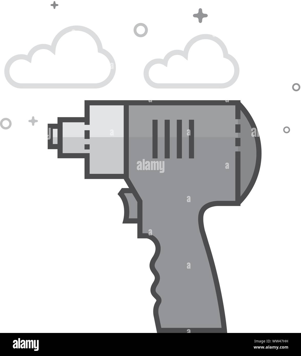 Electric screwdriver icon in flat outlined grayscale style. Vector ...