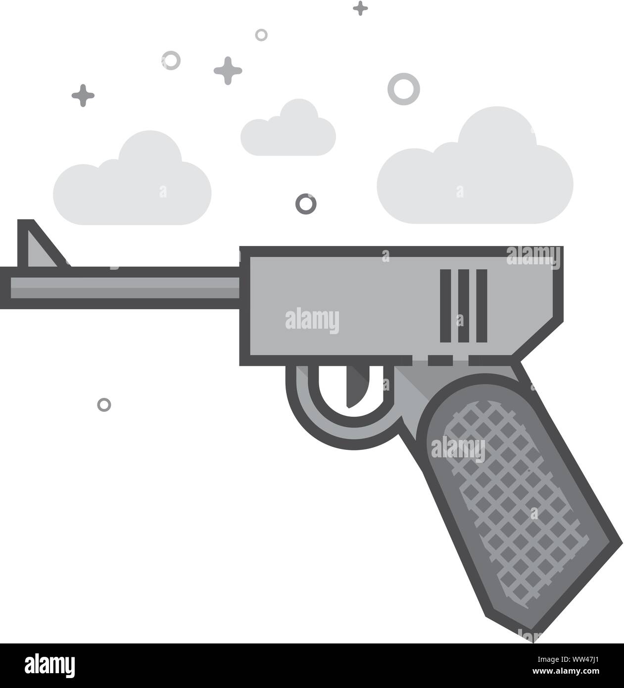 Hand gun icon in flat outlined grayscale style. Vector illustration ...