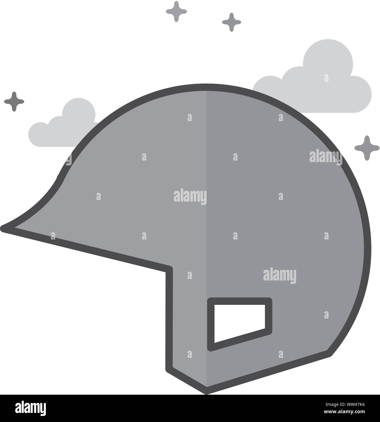 Baseball helmet icon in flat outlined grayscale style. Vector ...