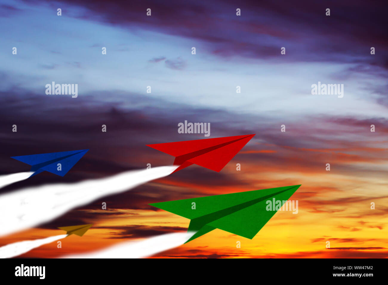 Challenge concept, competition paper plane on sky background Stock ...