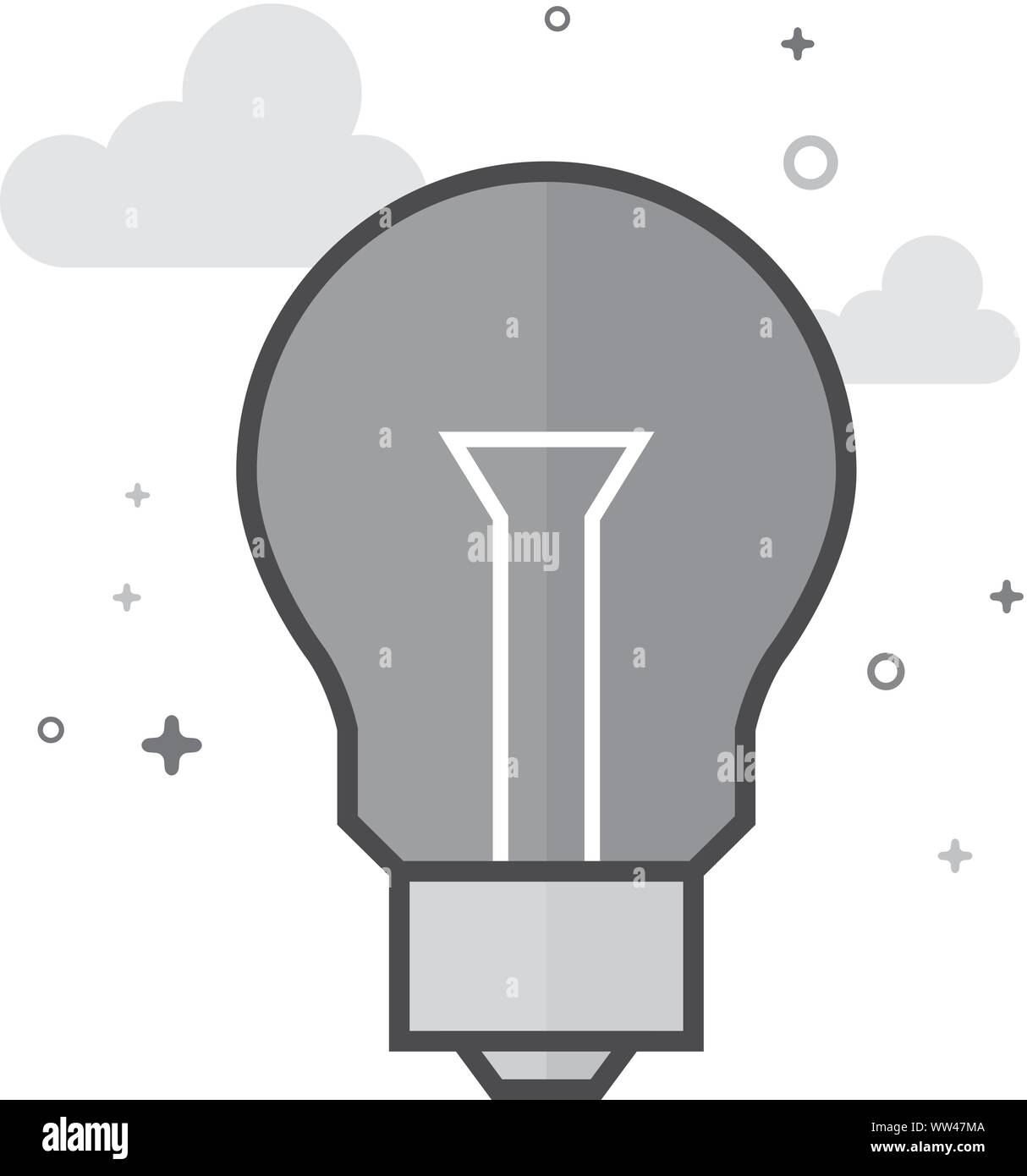 Light bulb head icon in flat outlined grayscale style. Vector ...