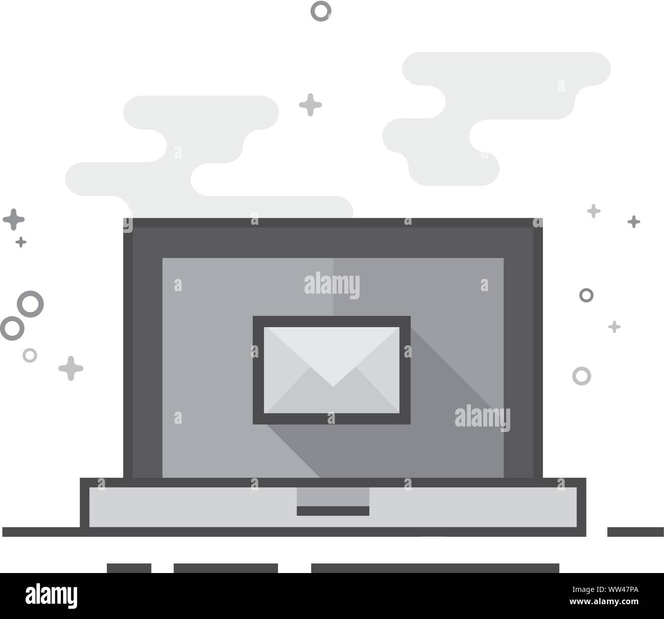 Laptop computer icon in flat outlined grayscale style. Vector ...