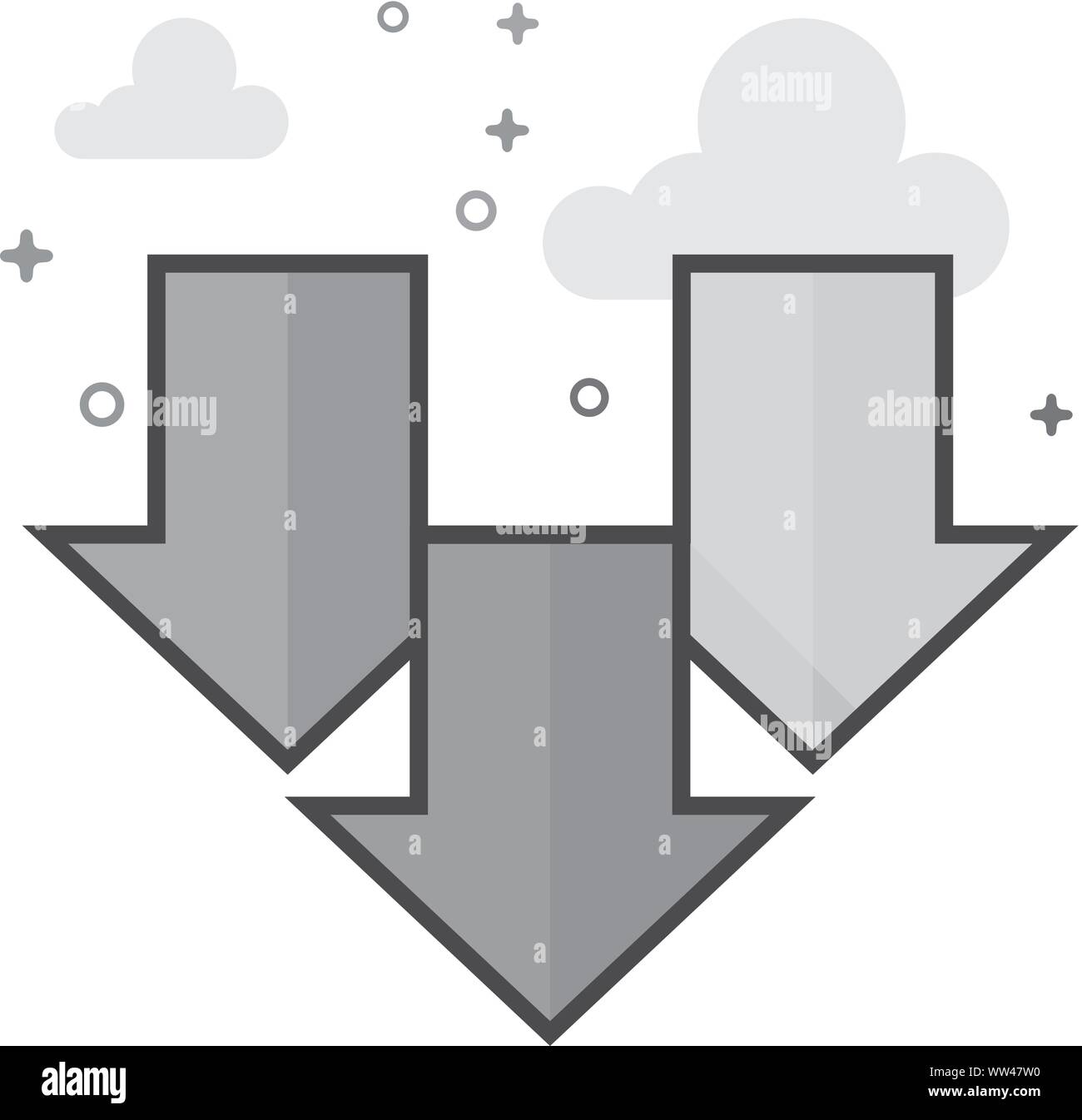 Multiple download arrow icon in flat outlined grayscale style. Vector ...