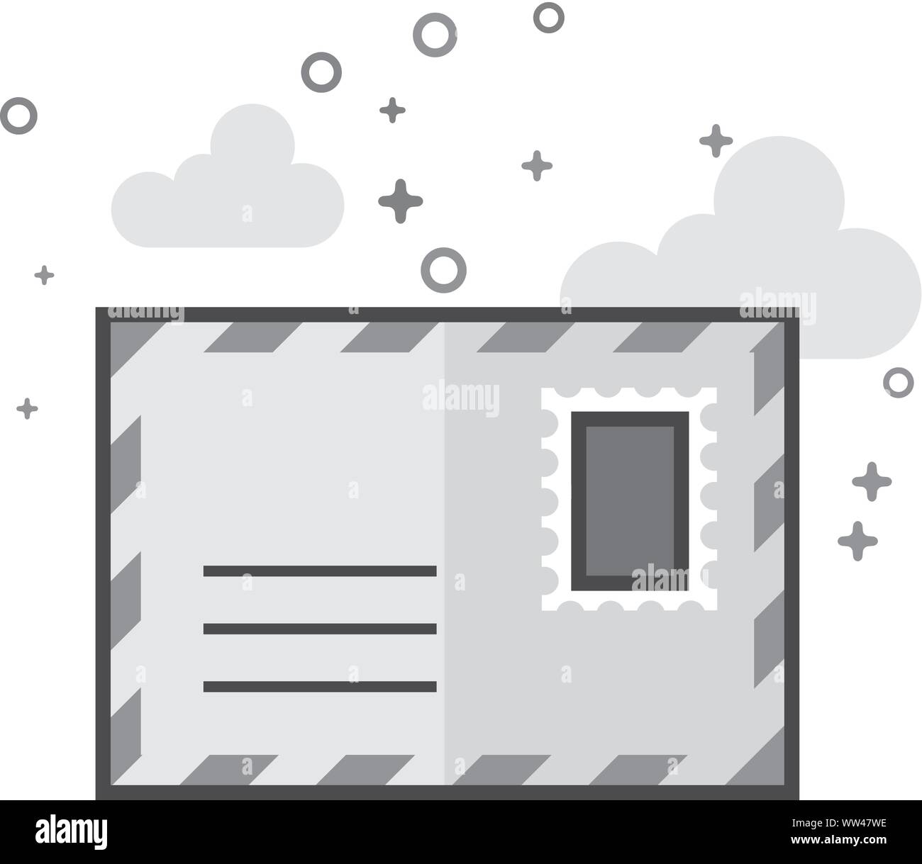 Envelope icon in flat outlined grayscale style. Vector illustration ...