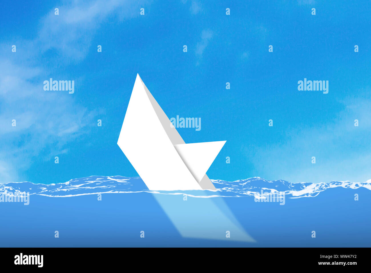 Business solution, problem concept, white paper boat sinking Stock ...