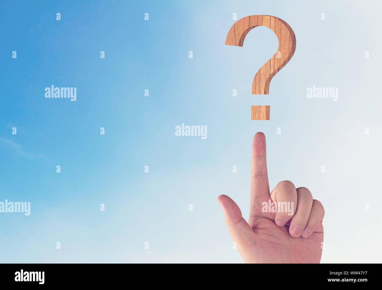 Business solution, problem concept, hand and question, vintage tone ...
