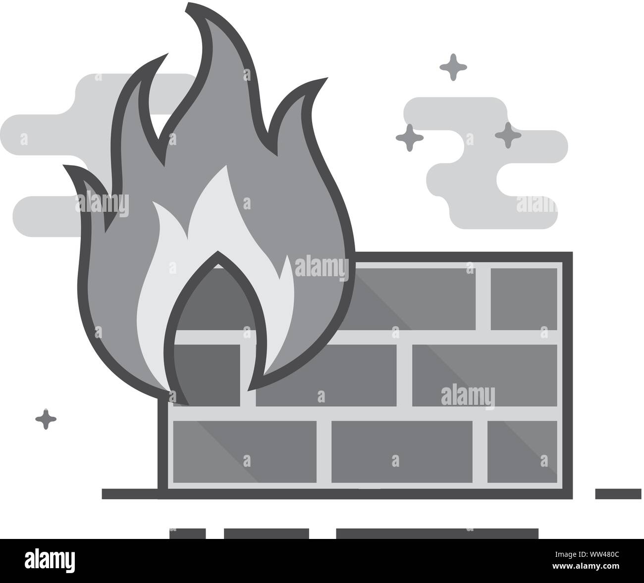 Firewall icon in flat outlined grayscale style. Vector illustration ...