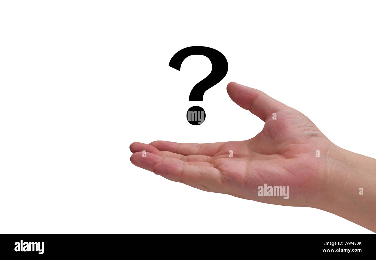 Business solution, problem concept, hand and question on white ...