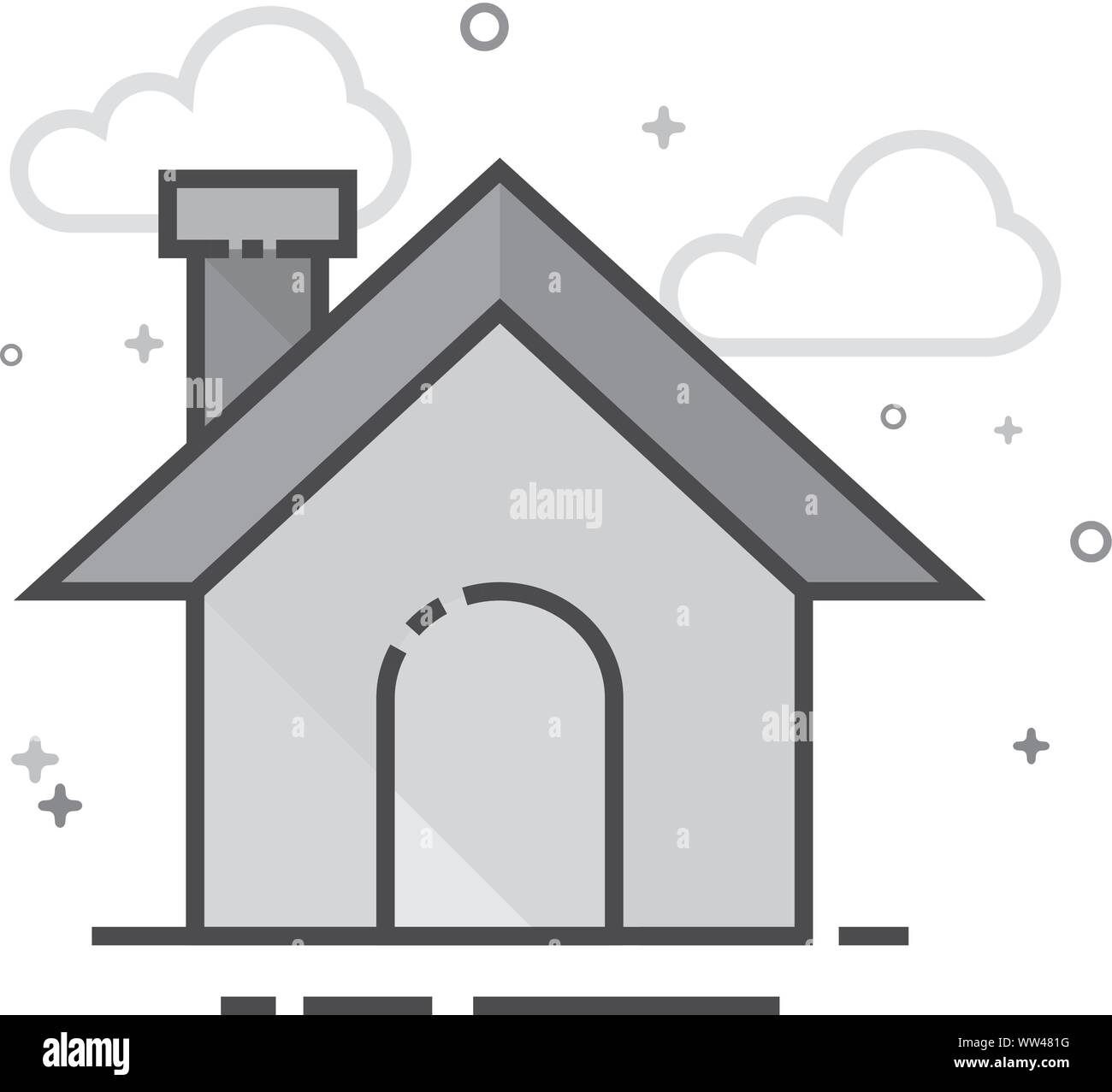 Winter house icon in flat outlined grayscale style. Vector illustration ...