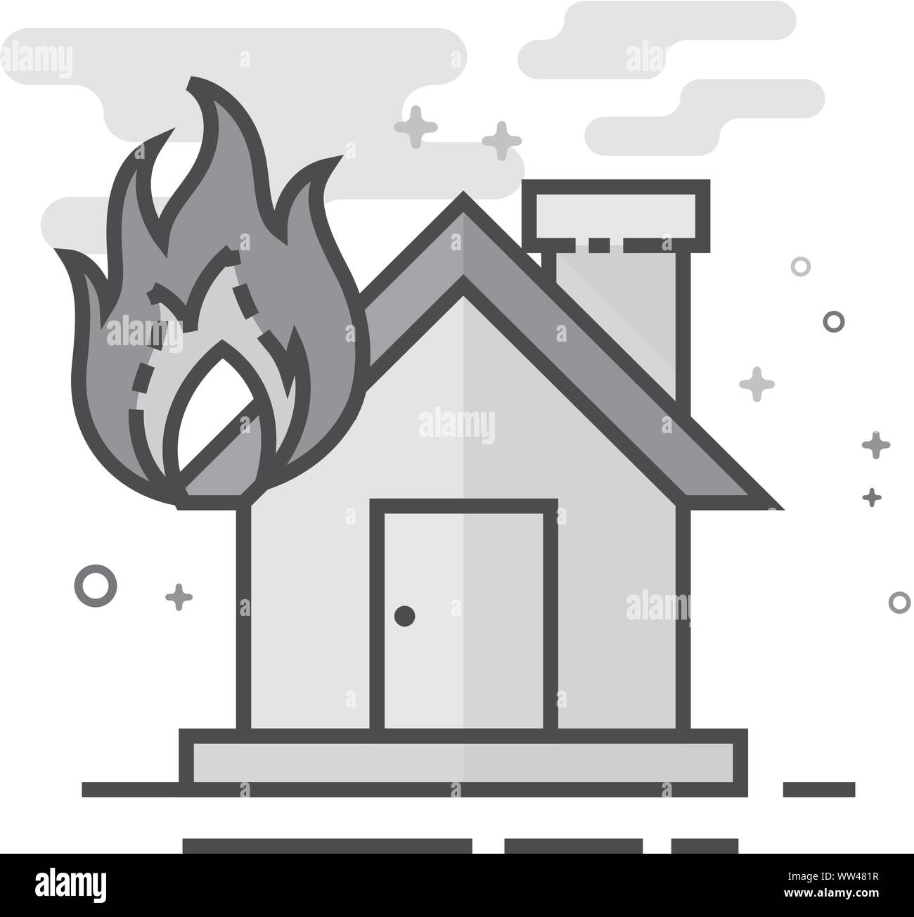 House fire icon in flat outlined grayscale style. Vector illustration ...