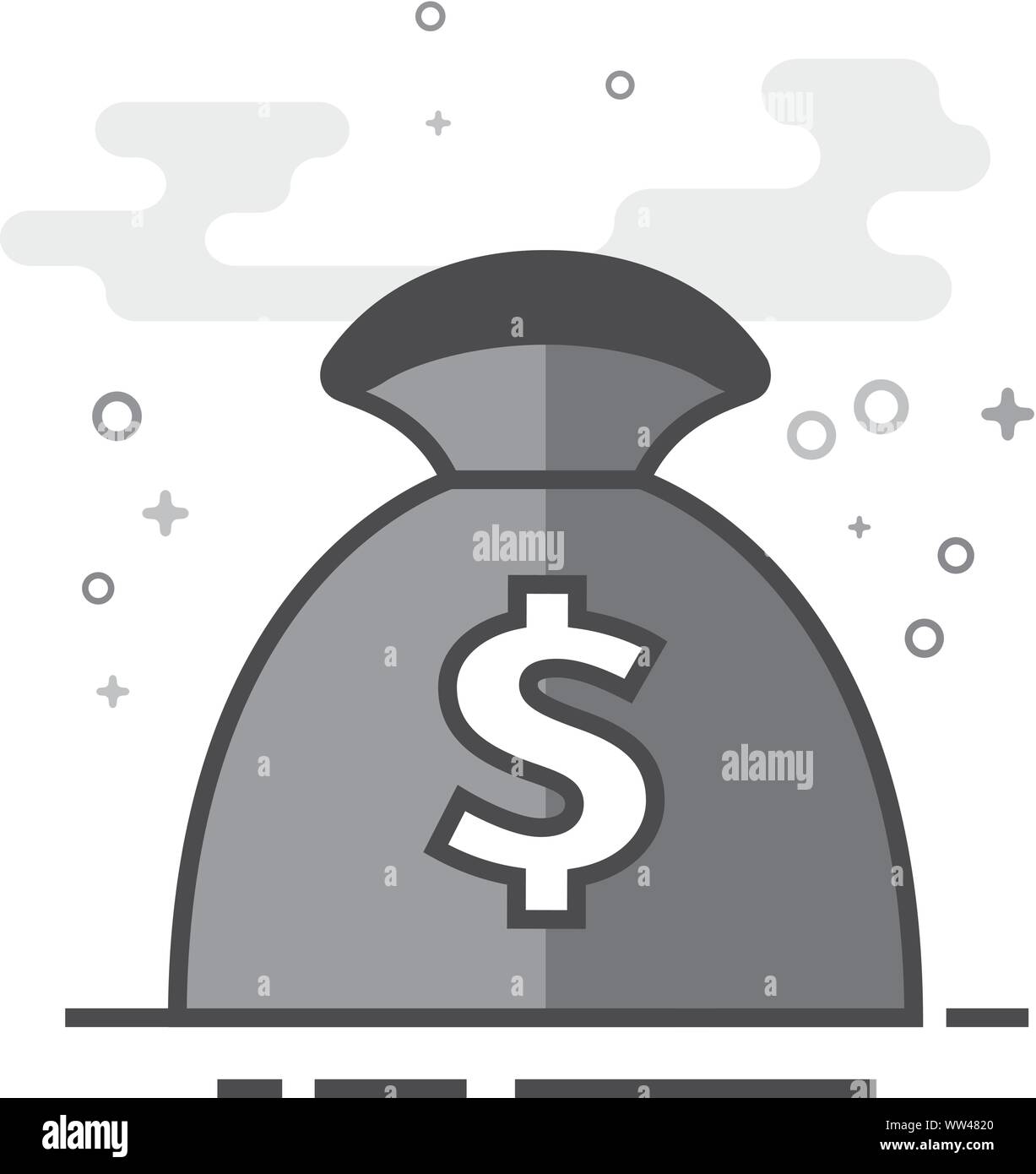 Money sack icon in flat outlined grayscale style. Vector illustration ...