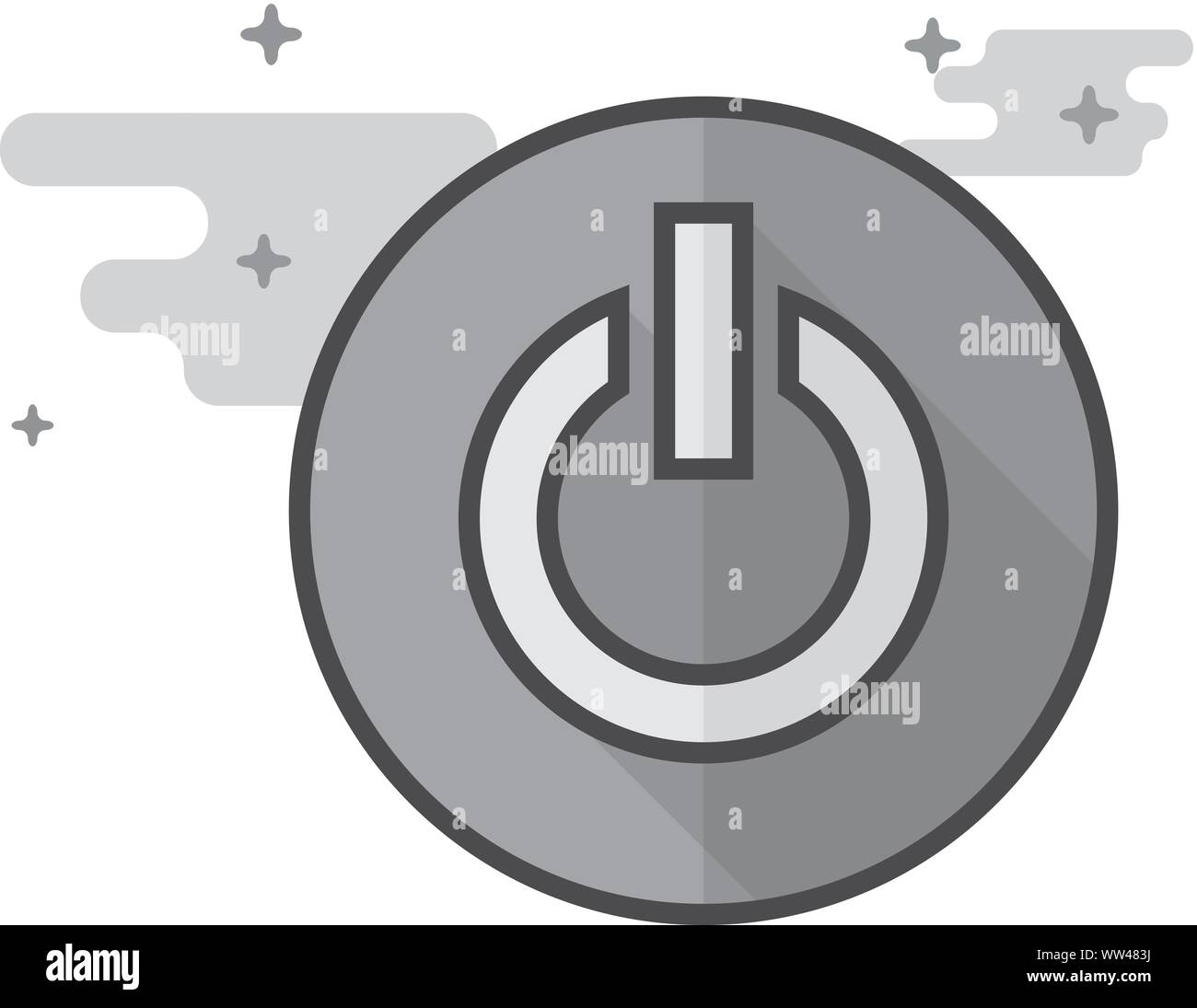 Power button icon in flat outlined grayscale style. Vector illustration ...