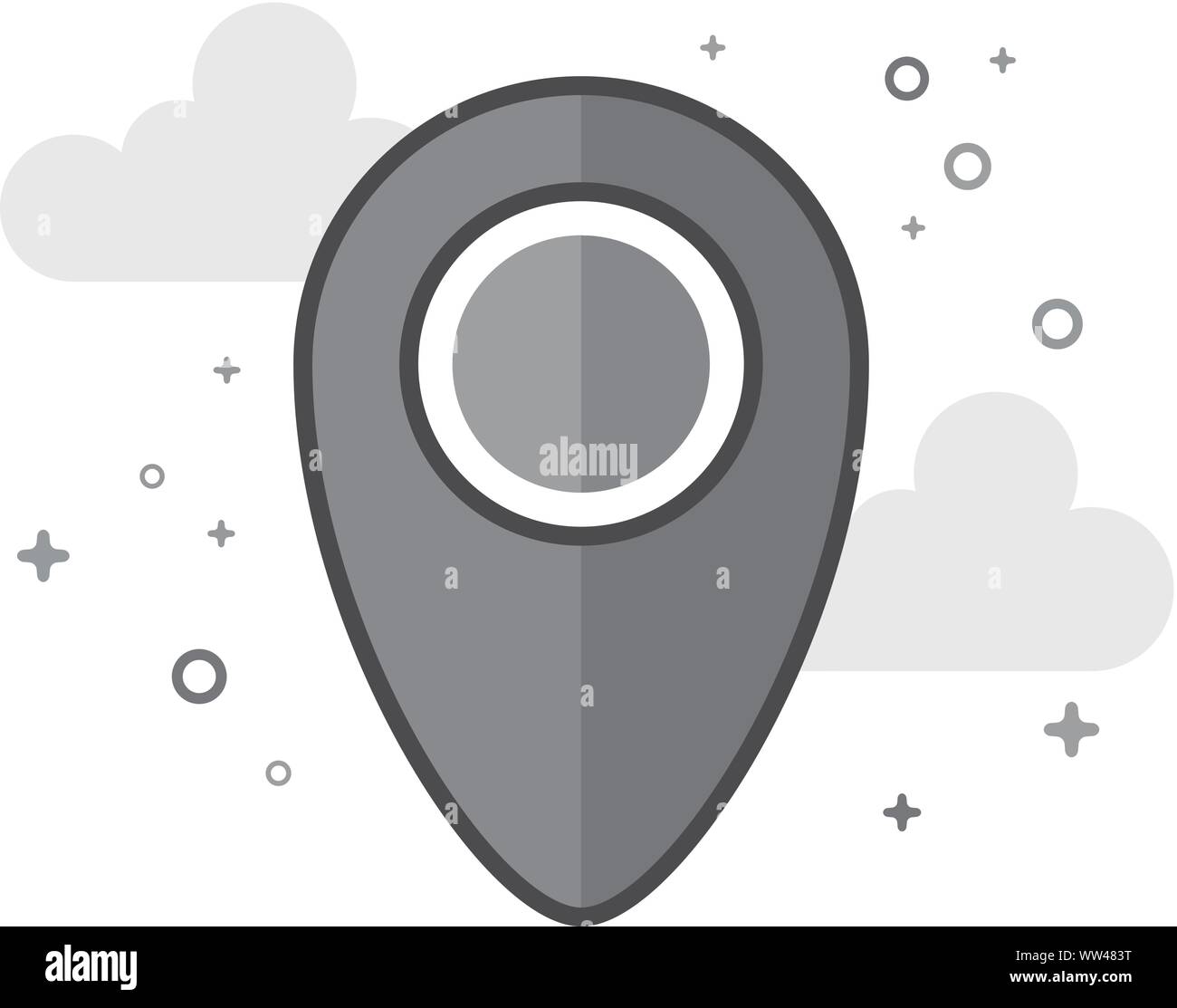 Pin location map icon in flat outlined grayscale style. Vector ...