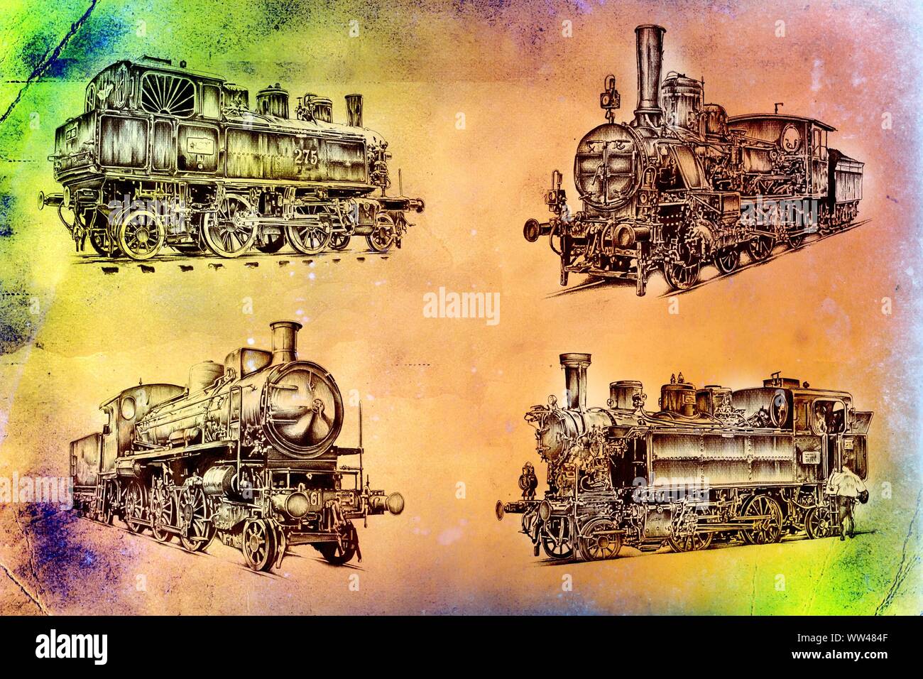 old steam locomotive engine retro vintage Stock Photo - Alamy
