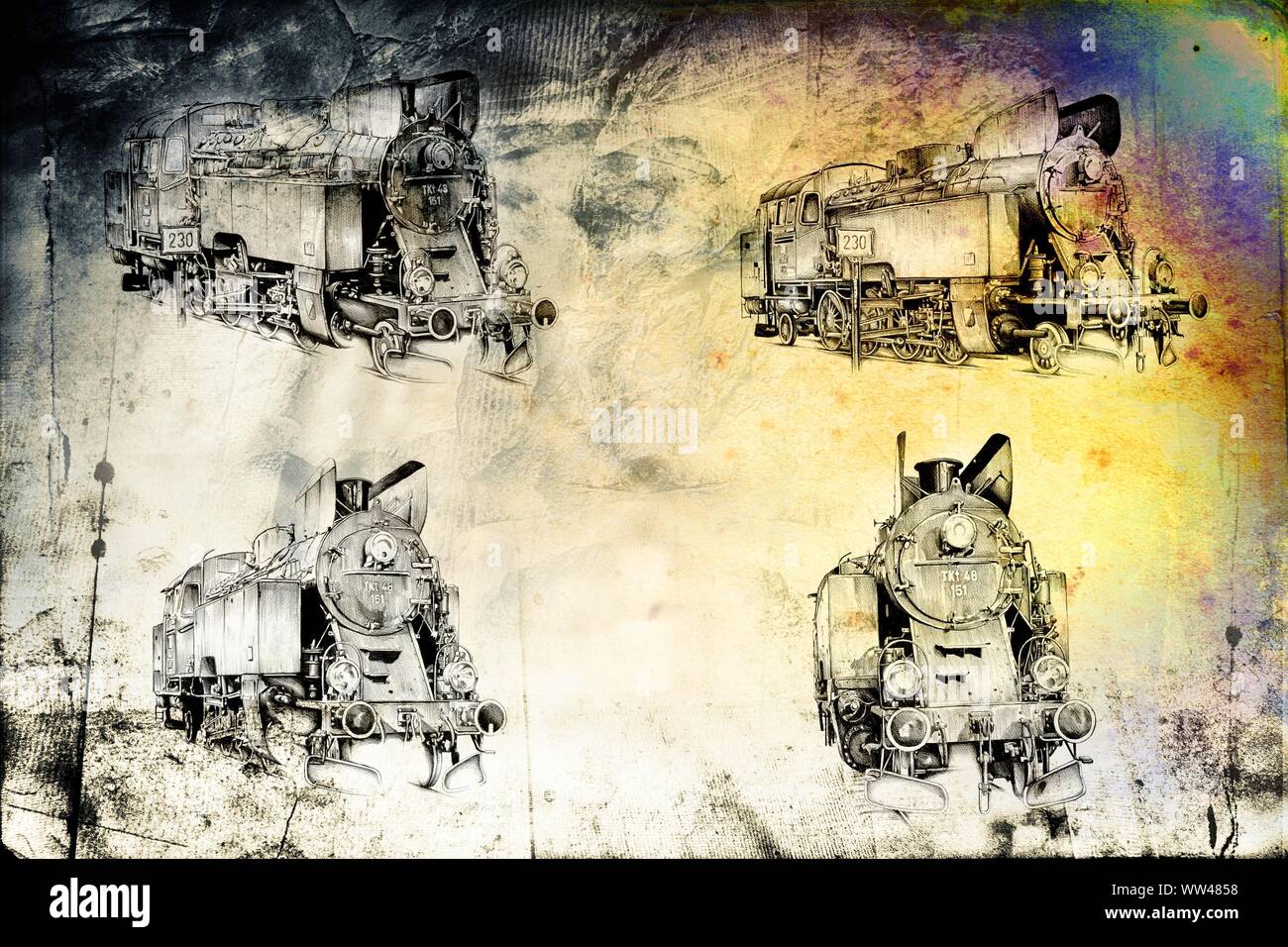 old steam locomotive engine retro vintage Stock Photo - Alamy