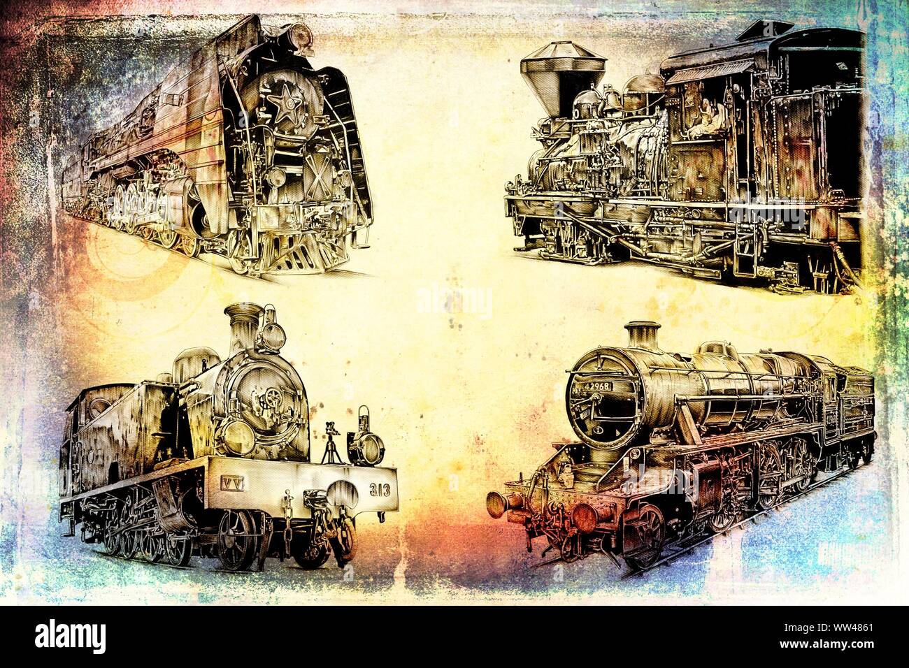 old steam locomotive engine retro vintage Stock Photo - Alamy
