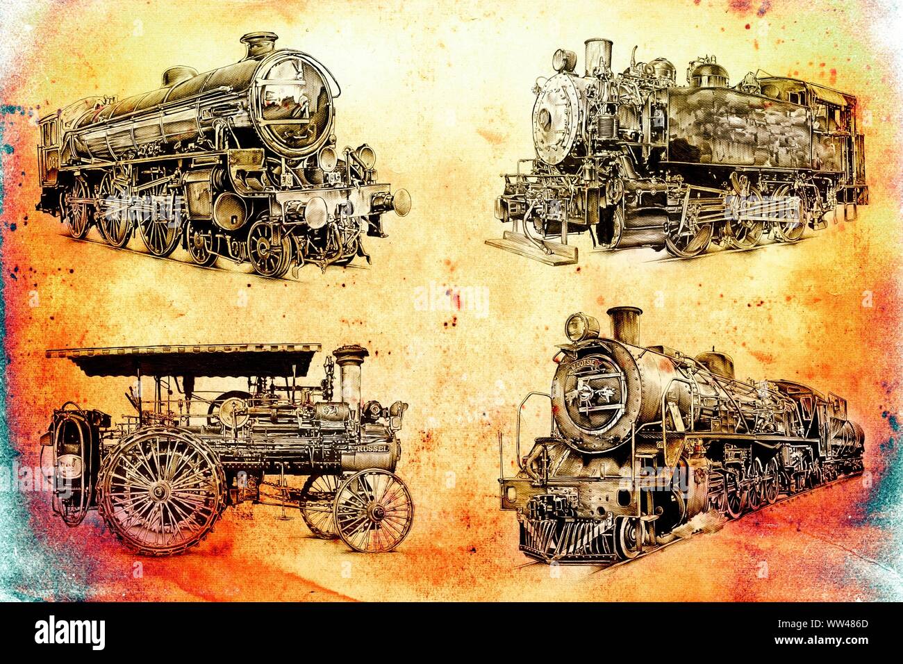 old steam locomotive engine retro vintage Stock Photo - Alamy