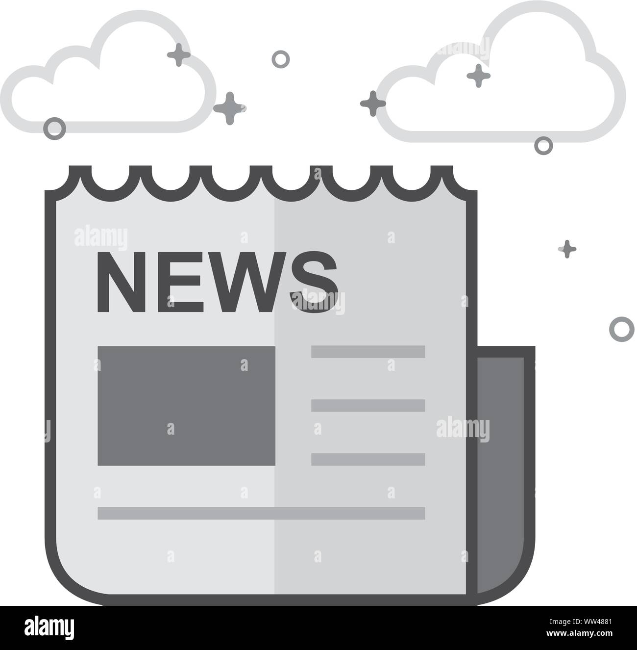 Newspaper icon in flat outlined grayscale style. Vector illustration ...