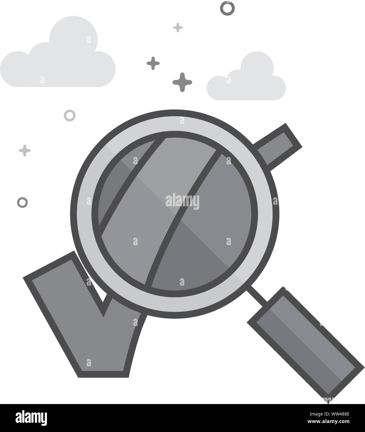 Magnifier check mark icon in flat outlined grayscale style. Vector ...