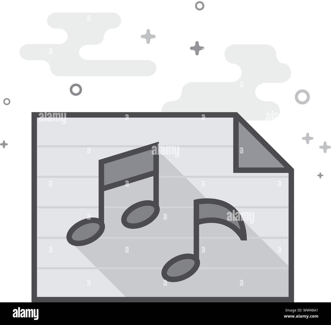 Music notes icon in flat outlined grayscale style. Vector illustration ...