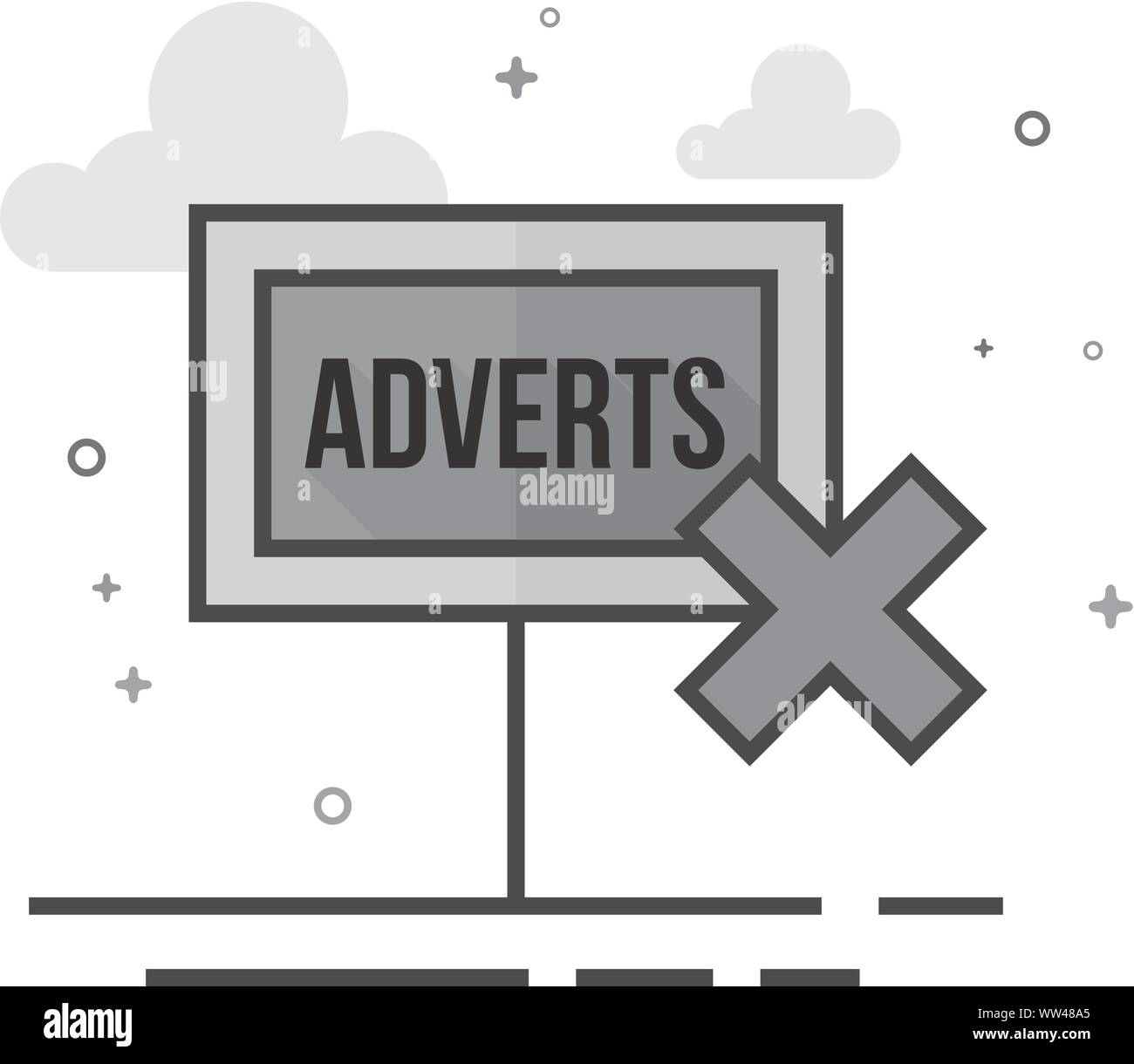 Ad post with cross sign icon in flat outlined grayscale style. Vector ...