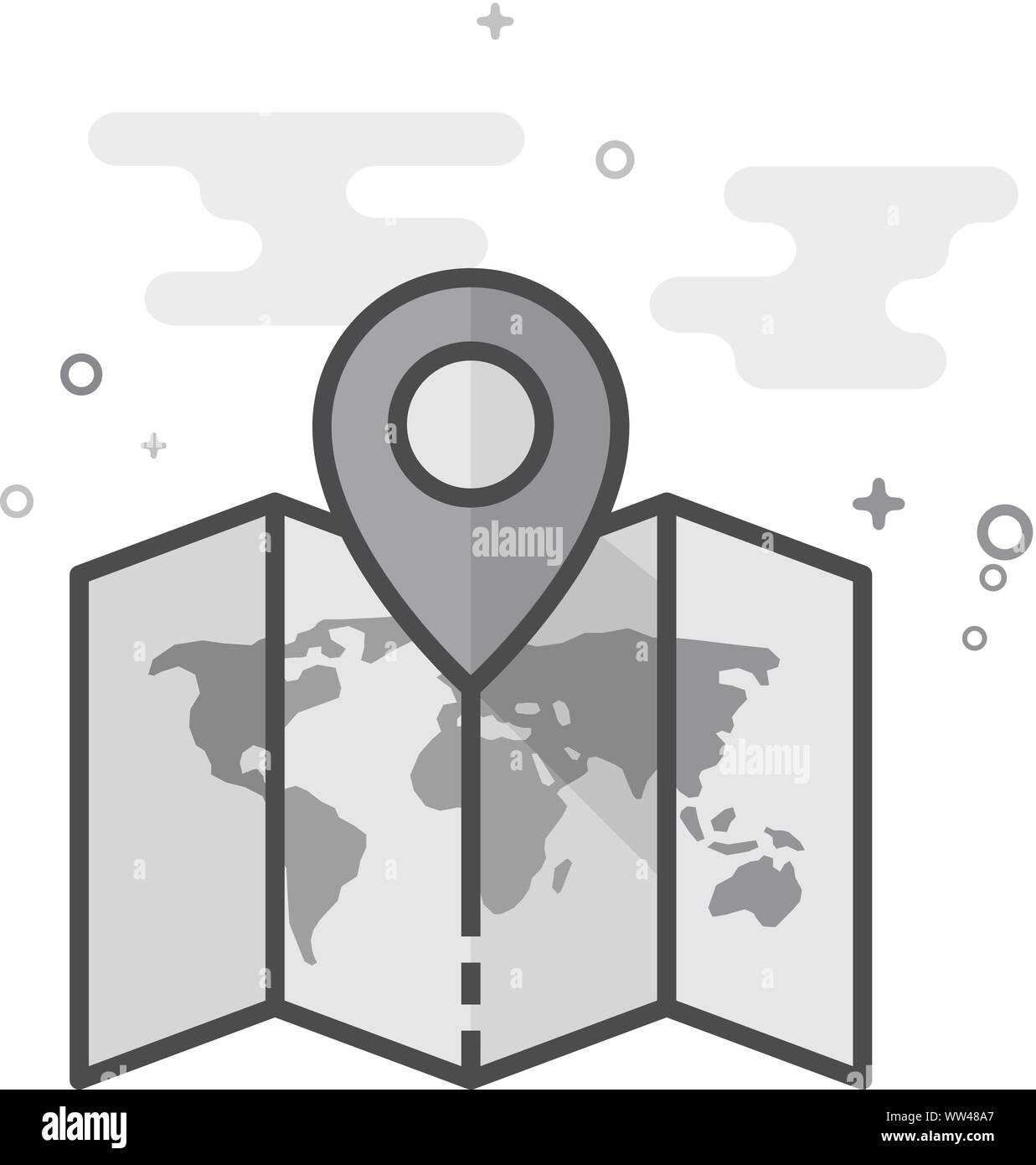 Map icon in flat outlined grayscale style. Vector illustration Stock ...