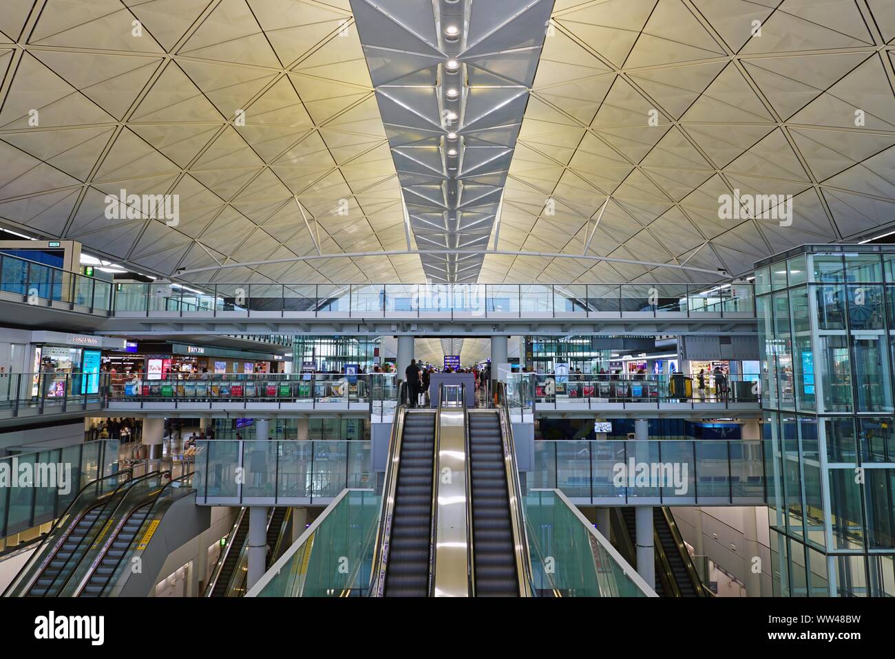 HONG KONG -18 JUL 2019- Interior view of the terminal at the busy Hong ...