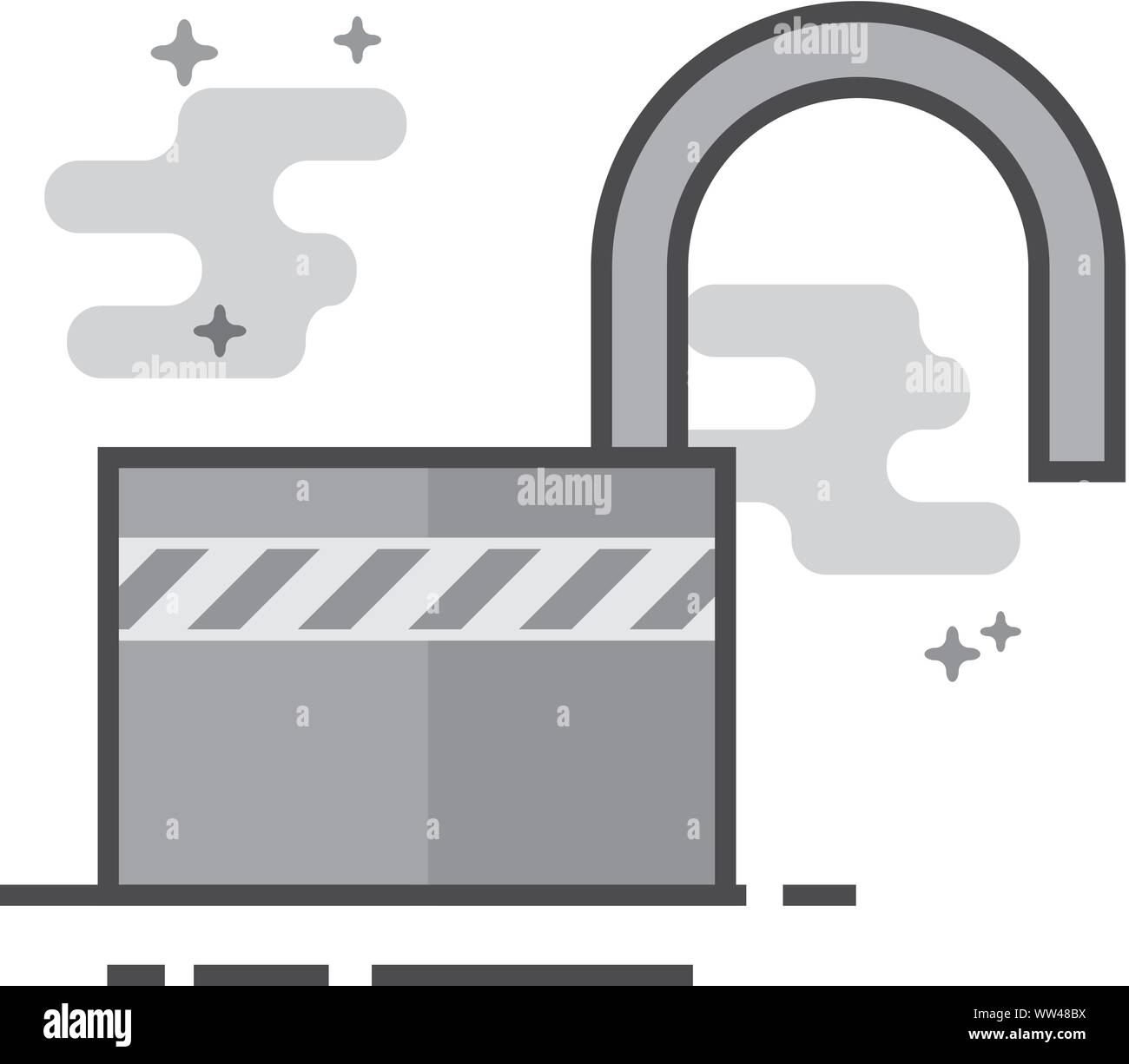 Padlock unlocked icon in flat outlined grayscale style. Vector ...