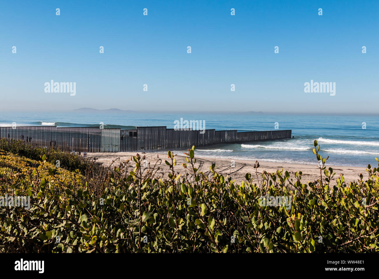 Border Field State Park beach with the international border wall ...
